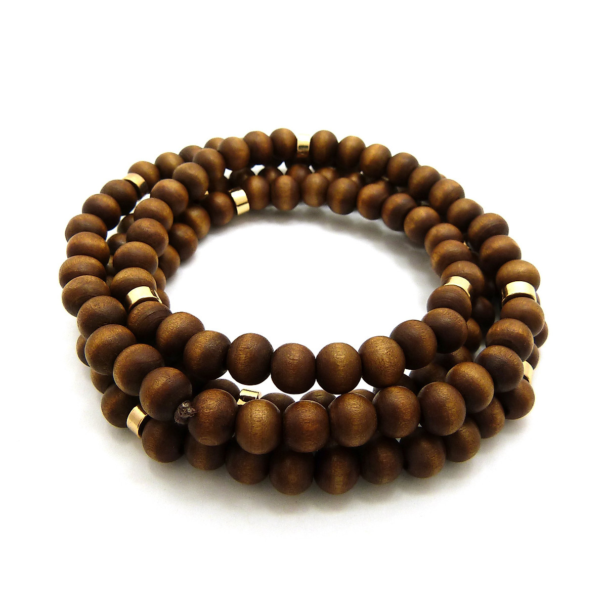 Fashion 21 Jet Black, Brown Tone 8mm 36" Wooden Bead Metal Connect Ball Bead Necklace (Brown + Gold Color Metal Joint)