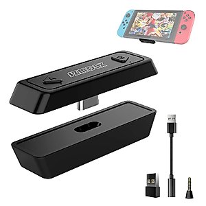 SZMDLX Bluetooth 5.0 USB-C Audio Transmitter, 3.5 mm Mic for Voice Chat Support, Plug and Play for PS5 / PS4 / Other Devices, PC, Black
