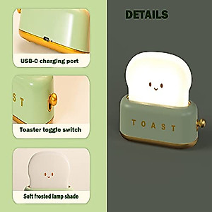 Cute toaster LED desktop decoration light, rechargeable timer toaster light, rechargeable timer brightness adjustable cute LED toast night light, baby kids girl teen christmas gift ideas (Yellow)
