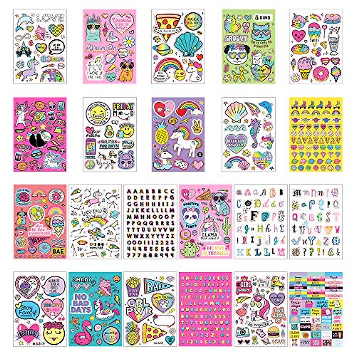 Just My Style 1500+ Stickers, Kawaii Y2K Sticker Book with Positivity Quotes, Sweet Treats, Unicorns, Fun Craft Stickers, for Girls Kids Teens Adults
