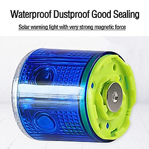 LEDHOLYT Solar Strobe Warning Light, Strong Magnetic Base Solar Emergency Strobe Warning Light, Automatic Turn on Safety Road Construction Traffic Strobe Light (Blue)