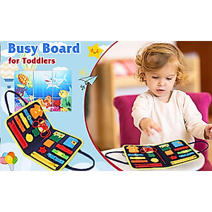 Busy Board Toys for Toddlers, Montessori Toys Gifts for 3-5 Year Old Boys & Girls, Preschool Toddler Activities Educational Travel Toy Learning Basic Dress Skills