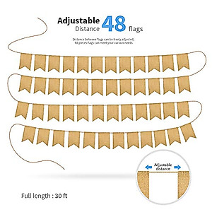 LEOBRO 48 Pcs Burlap Banner, 30 Ft Swallowtail Flag, DIY Decoration for Holidays, Wedding, Camping, Party, New Year Decorations, Merry Christmas Banner, Indoor Christmas Decoration