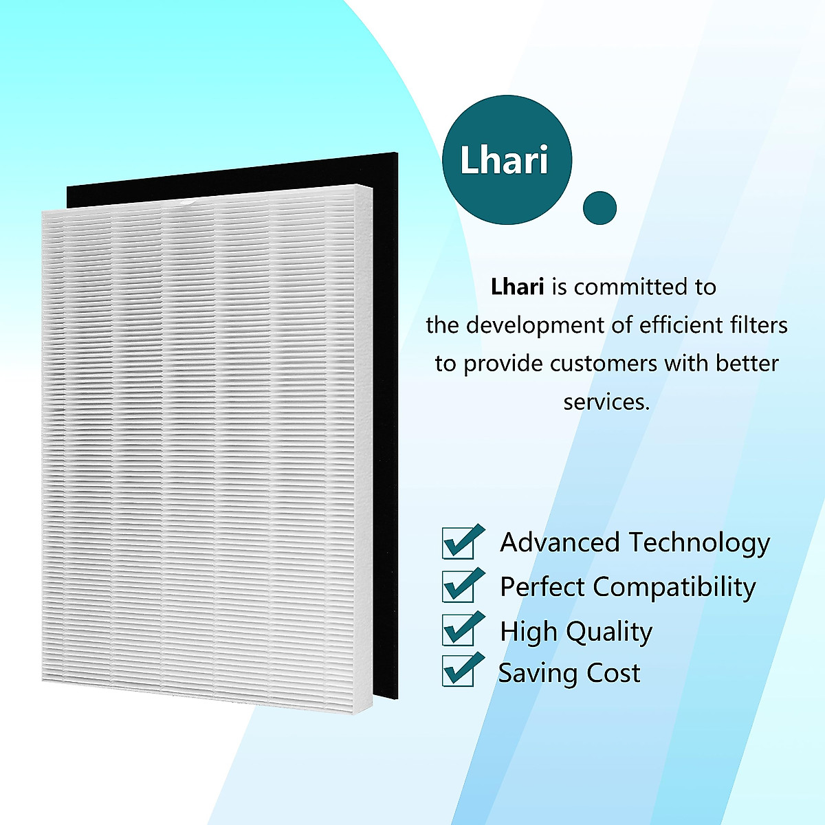 Lhari D360 True HEPA Replacement Filter D3 Compatible with Winix D360 Air Purifier, Item Number 1712-0101-02, 2 H13 True HEPA Filters with 8 Carbon Pre-filters