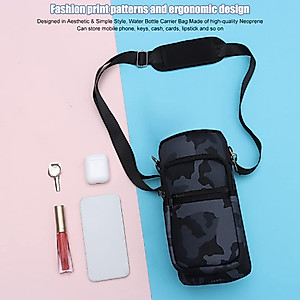 Insulated Neoprene Water Bottle Carrier Holder Sleeve - Fits 64oz Sport Water Bottle, with Adjustable Shoulder Strap & Pockets, Water Bottle Sling Bag Punch Cover for Gym Outdoor Camping Hiking(Black