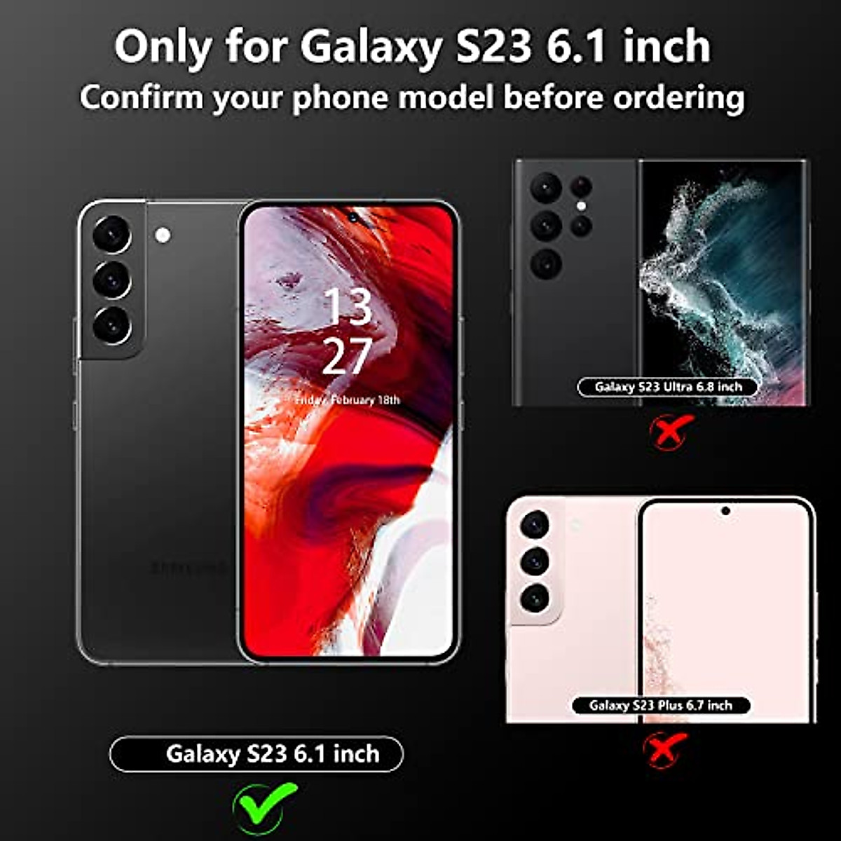 AMILIFECASES Clear Samsung Galaxy S23 Case,with Screen Protector,Waterproof Protective Case for Men Women,Samsung Phone Heavy Duty Shock Proof,Black