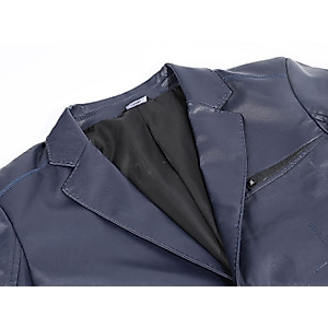 CHARTOU Men's Regular Fit Button Down Lined Business Lambskin Leather Jacket Blazer with Pockets (X-Large, Navy)