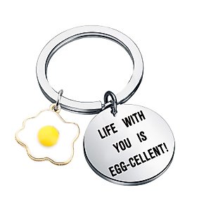 CHOORO Life With You Is Eggcellent Egg Pun Gifts Egg Charm Keyring Funny Birthday Gift Friendship Gift (Egg-cellent keychain)