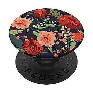 Cute Colorful Pink & Red Garden Botanical Floral Pattern PopSockets PopGrip: Swappable Grip for Phones & Tablets