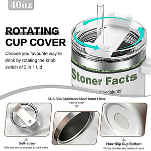 FOCIUZTA 40oz Tumbler with Lid, Insulated Cup, Travel Coffee Mug, Perfect Gift for Easter, Father's Day, Mother's Day, Birthday, Cannabis 420 Weed Design