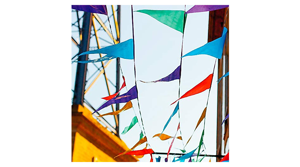 Vibrant 100-Foot Rainbow Pennant Banner for Celebrations