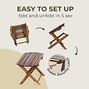 Pack of 2 Small Folding Tables, Outdoor Wood Coffee Table, Portable Side Table, Patio Folding Table, Small Wooden Folding Table (Walnut, Oval-S)