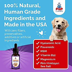 Pup Labs Freedom Joint Drops - Dog Joint Support Supplement with Human-Grade Ingredients - No Fillers, Preservatives, Additives, or Artificial Ingredients, 30 ml Dropper