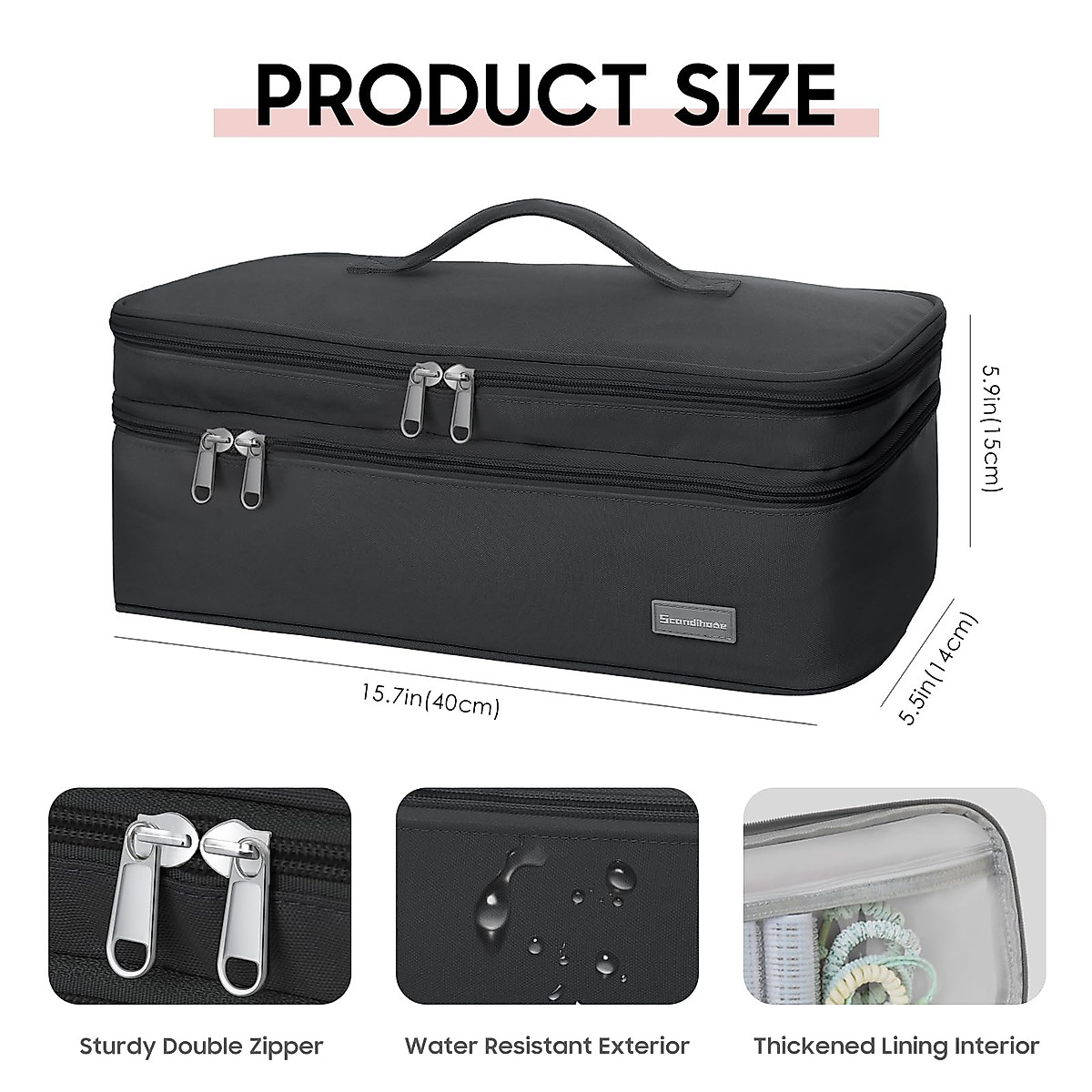 Scandihome Double-Layer Travel Carrying Case Compatible with Shark Flex Style Case Revlon One-Step Hair Dryer and Volumizer Hot Air Brush and Attachments,Portable Storage Organizer Bag,Black