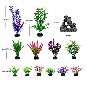 AWXZOM 13pcs Fish Tank Decorations, Aquarium Artificial Plastic Plants and Cave Rock Decor Set, Small to Large Aquarium Plants, Betta Fish Tank Accessories Aquarium Plants (style1)
