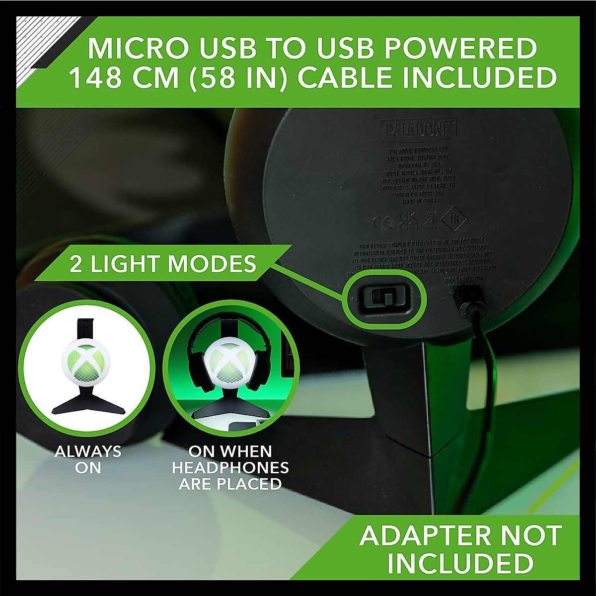 Paladone Xbox Headset Stand Light - Officially Licensed Ear Phone Holder for Gaming Set Up, Gift for Gamer, USB Powered