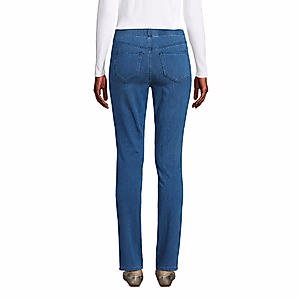 Lands' End Womens Starfish MR PO Knit Denim Straight Jeans Medium Sea Blue Plus 2X