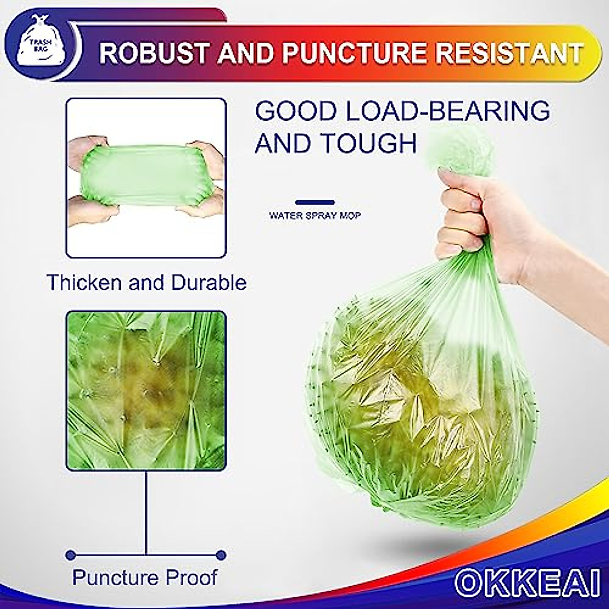 OKKEAI Large Garbage Bags 13 Gallon Tall Kitchen Green Trash Bags 49 Liter Bin Liners for Lawn Yard,Home,Office,60 Counts (Fits 10-15 Gallon Bins)