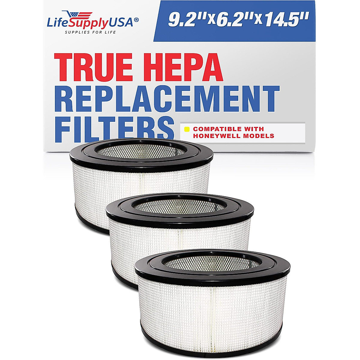 LifeSupplyUSA HEPA Filter Replacement Compatible with Honeywell 21500 21600 Air Purifier Sears Kenmore 833308 (3-Pack)
