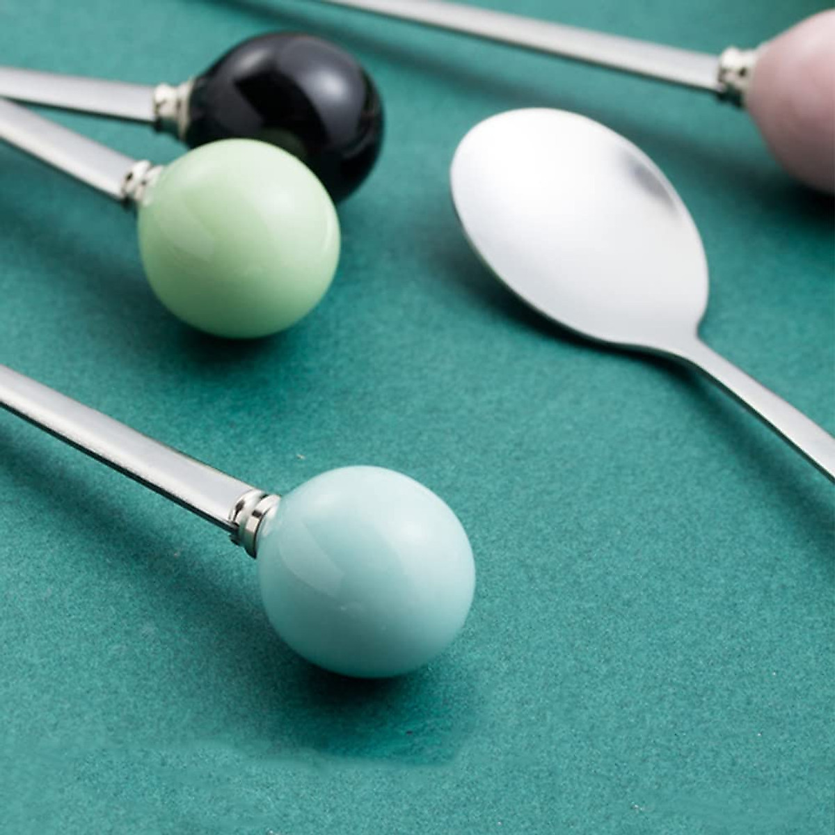 Stainless Steel Coffee Spoon,Teaspoon,Sugar Spoon,Korean Dessert Spoon with Ceramic Ball, Spoons 4 Pieces 5.5 Inches Pink