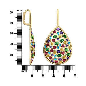 Silver Smile – Gold Plated Pear Shaped Drop Earrings Set – Multi Gemstone Drop Earrings for Women – Rainbow Oval Shaped Leverback Earrings – Gift Set for Valentine’s Day and Birthday