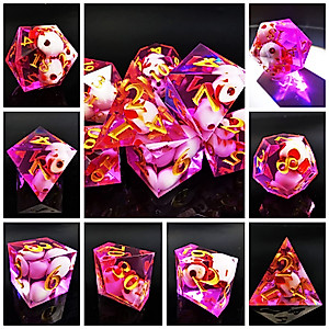 HAOMEJA DND Skull Resin Dice Set Handcrafted Designer 7-Die Polyhedral RPG Dice Set with Sharp Edges for Tabletop RPG Player Galaxy Series (Skull-Purple)