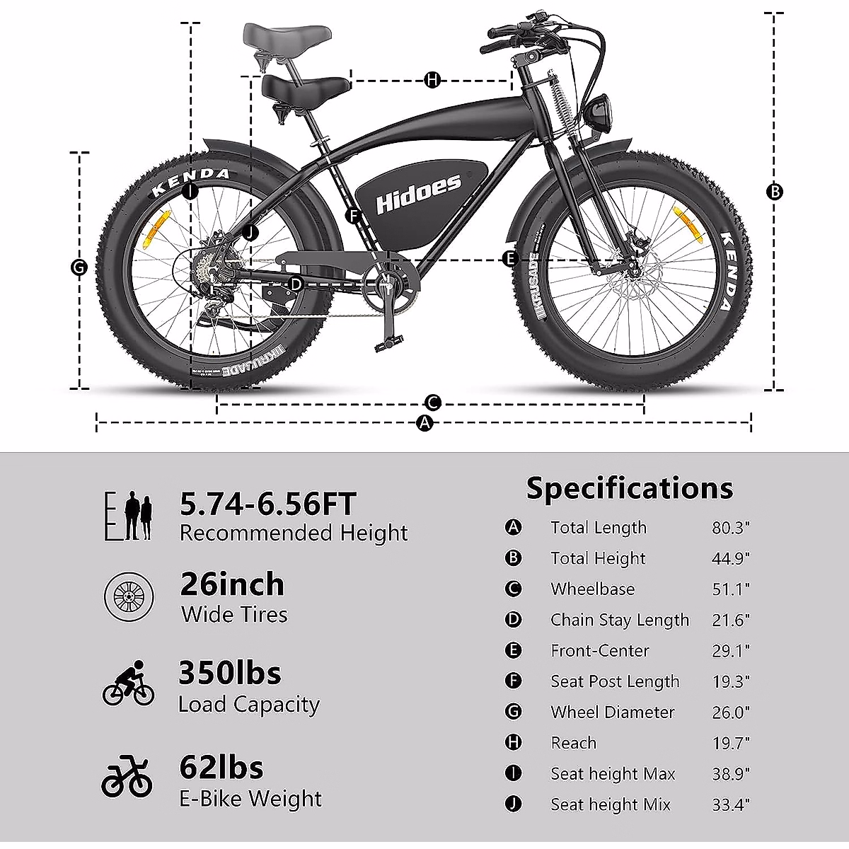 Hidoes 1600W(Peak) 26” Fat Tire Electric Bike 18.2Ah 48V 37MPH 35Miles 7-Speed Gears Electric Snow Beach Mountain Ebikes Electric Bicycle Electric Dirt Bike for Teens Adult