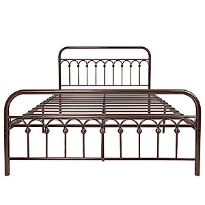 YALAXON Vintage Sturdy Queen Size Metal Bed Frame with Headboard and Footboard Basic Bed Frame No Box Spring Needed，Antique Brown.