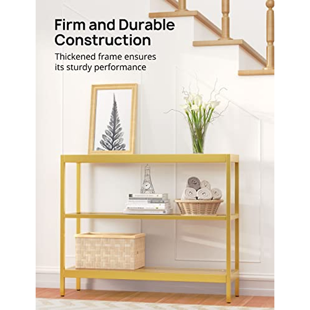 Evajoy Console Table, 35" Entryway Table with 3 Tiers, Foyer Tables, Open Glass Sofa Table for Living Room, Foyer, Entryway, Bedroom, Hallway