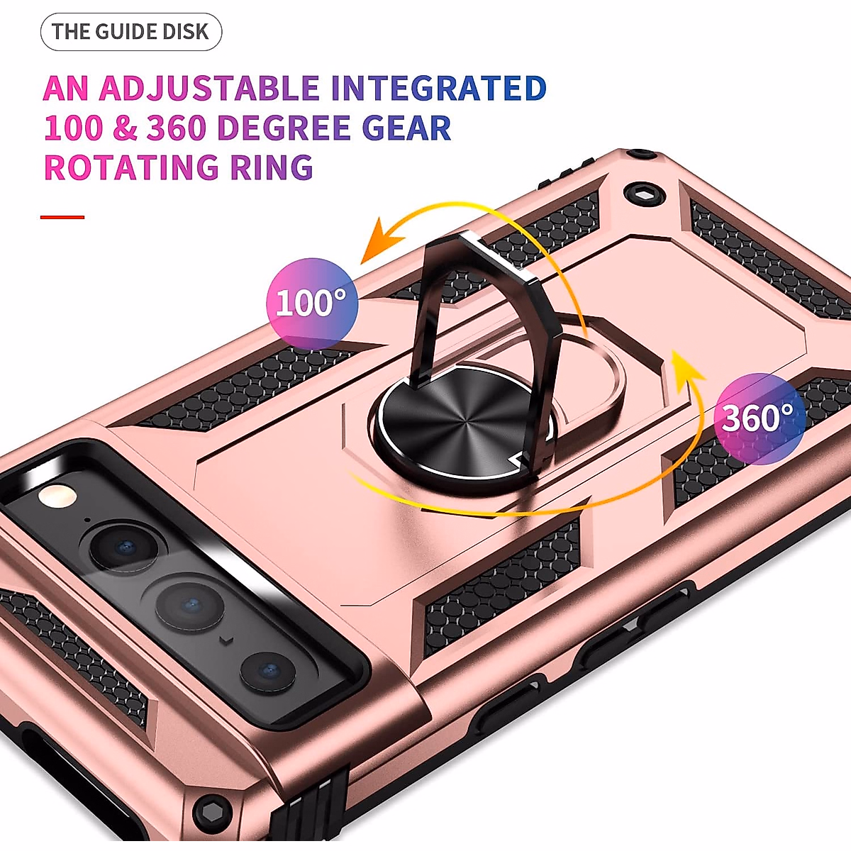 SunRemex for Google Pixel 7 Pro Case with Invisibility Screen Protector, Magnetic Ring Holder Kickstand,[Military Grade] 20ft. Drop Tested Protective Phone Case for Google Pixel 7 Pro (Rose Gold)