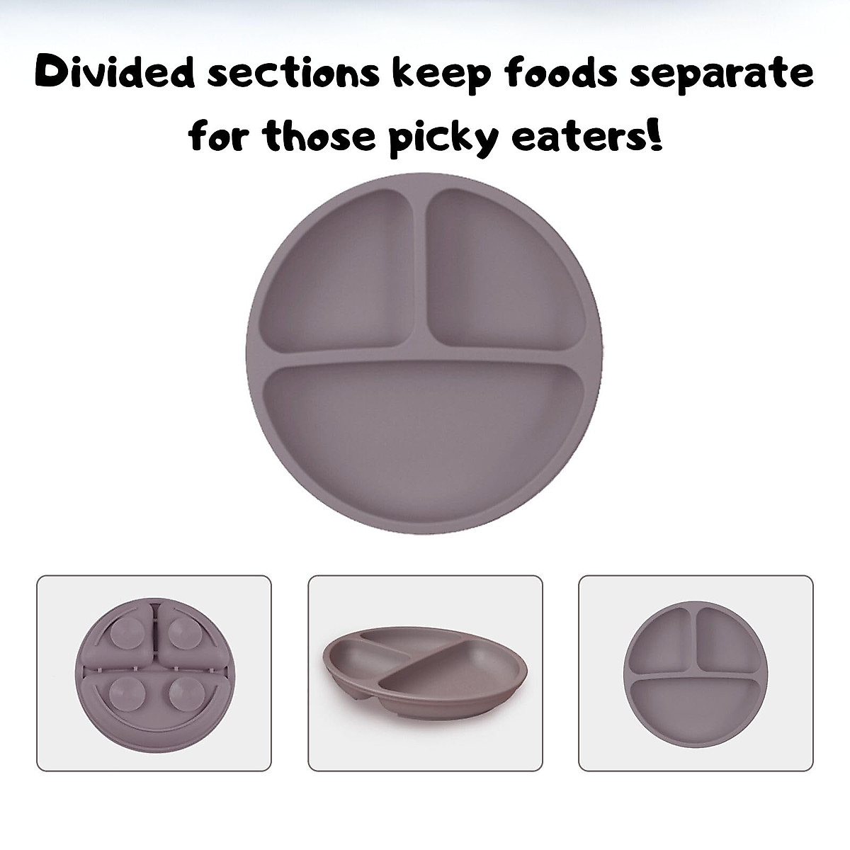 Little Buddies 100% Silicone Suction Dishware Plates for Toddlers and Babies | Dishwasher and Microwave Safe | 3 Pack | Blue, Gray, Green