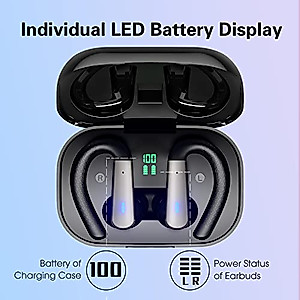 CAIMOSHY Wireless Earbuds, Sports Bluetooth Headphones with Earhooks, 4-Mics Clear Call,60Hrs Playtime,IPX7 Waterproof,LED Display,Support Low Latency Mode, for Sports Running Workout Gaming