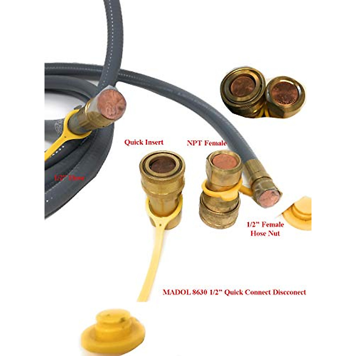 12 Feet 1/2" QDD+NG 144" Hose Natural Gas and Propane Conversion Kit [2585] 1/2" Quick Disconnect Low Pressure Hose Assembly for Outdoor Use Grill Griddle Smoker Fire Pit Pizza Oven Generator Heater