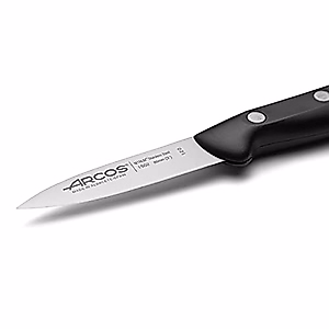 ARCOS Paring Knife 3 Inch Stainless Steel. Professional Kitchen Knife for Peeling Fruits and Vegetables. Ergonomic Polyoxymethylene Handle and 80mm Blade. Series Maitre. Color Black
