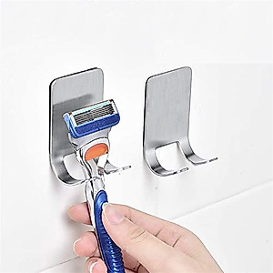 4pcs Self Adhesive Stainless Steel Razor Holder Shaver Hook Hanger Stand Shelf Shaving Razor Storage Rack Bathroom Hook Organizer