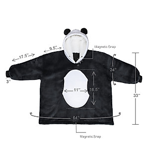 Solaris Panda Wearable Blanket Hoodie for Kids - Warm Soft Gift, Oversized Cozy Sherpa Fleece Sweatshirt Pullover for Teens, Girls, Boys, Large Pocket