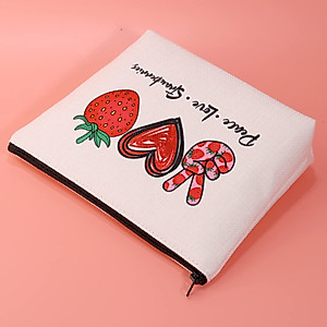 JXGZSO Strawberry Lover Gift Funny Banana Lunch Bag Peace Love Strawberries Makeup Storage Bag Fruit Themed Party Favor Bag