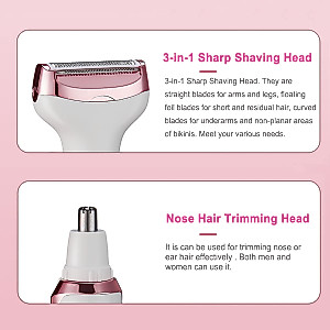 Electric Razor for Women,Hair Trimmer for Face Nose Eyebrow Beard Mustache Arm Leg Armpit Bikini,Painless Rechargeable Portable 4 in 1 Womens Body Shavers Set