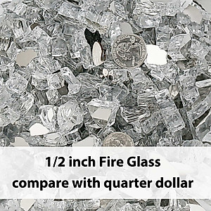 Grisun Fire Glass for Fire Pit, 1/2 Inch Mix 20 Pounds High Luster Reflective Tempered Glass Rocks for Natural or Propane Fireplace, Safe for Outdoors and Indoors Firepit Glass