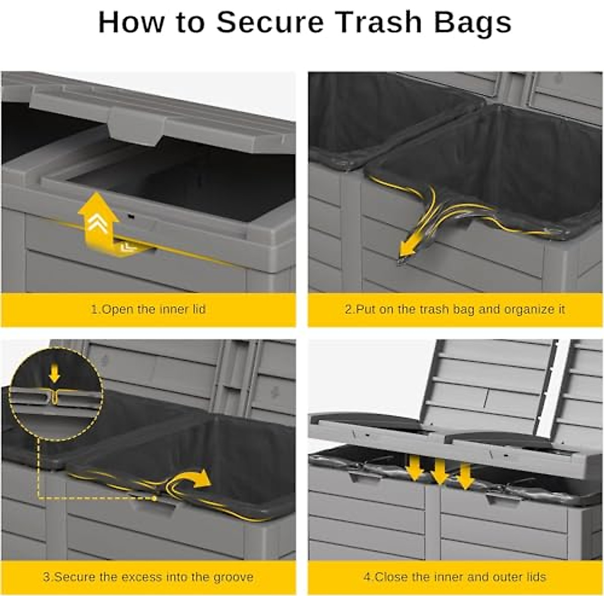 EAST OAK 76 Gallon Outdoor Trash Can, Waterproof Resin Garbage Can with Tiered Lid and Drip Tray, Outside Trash Bin for Patio, Kitchen, Backyard, Deck, Gray