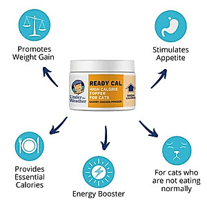Under the Weather Ready Cal Powder for Cats | High-Calorie, Weight Gainer, Appetite Stimulant, Energy Booster Pet Suppliment | 20 Scoops (Scoop Included)