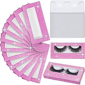 100-Piece Eyelash Case Set, 50 Glitter Paper Lash Boxes, Pink Storage Tray