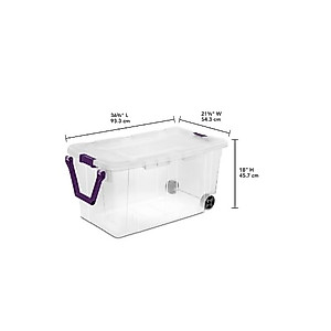 Generic 2PCS 40 Gallon Industrial Tote Plastic Storage Bins Wheeled Large Storage Box Set, Clear And Purple