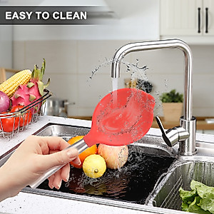 OFIDUS Stand Up Rice Paddle, Not Rust Silicone Wrapped Stainless Steel Rice Spoon Paddle, Non-Stick One-Piece Rice Scooper(Peach-Shape, Red)