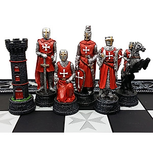 HPL Medieval Times Crusades Red and White Armored Maltese Knights Chess Set with 17" Board