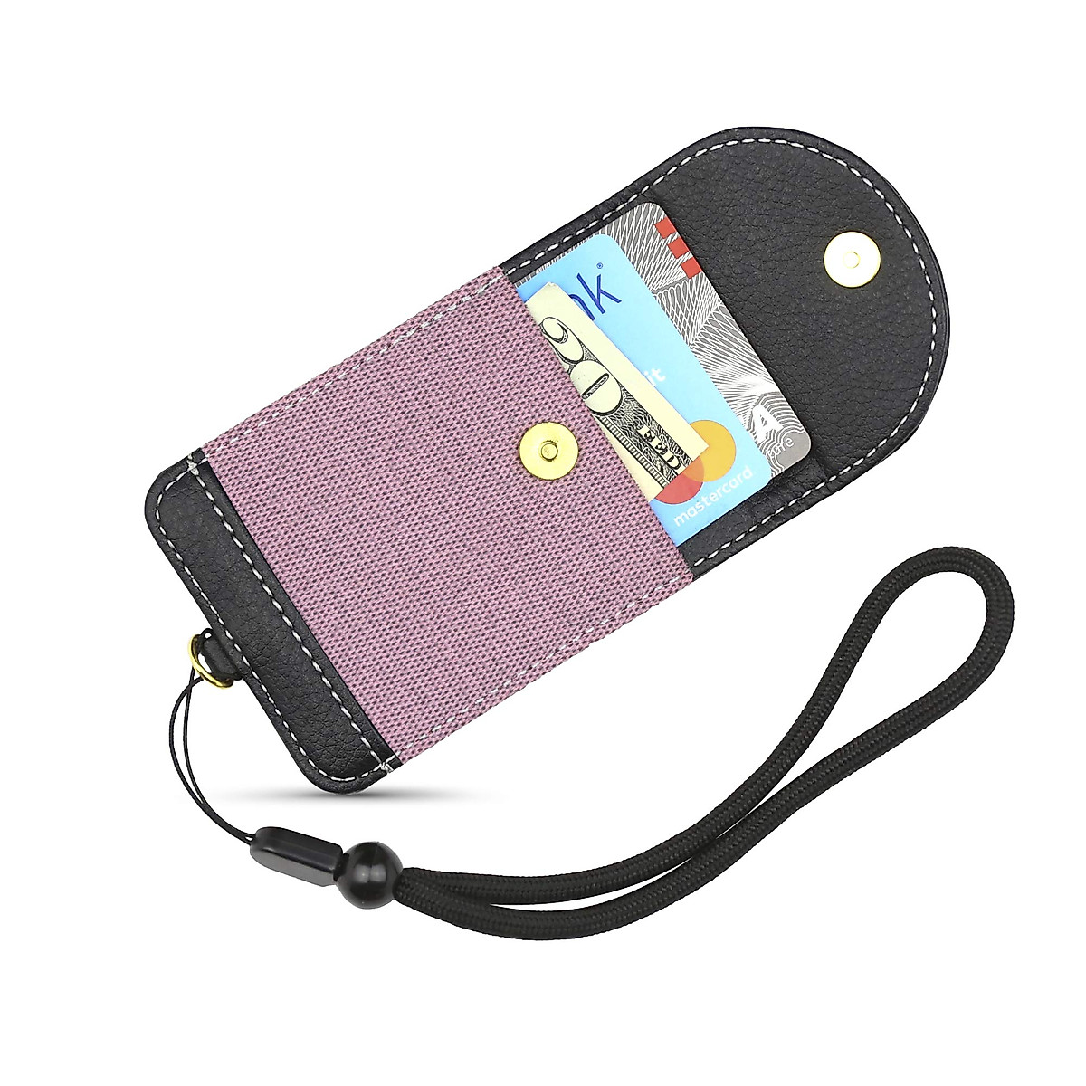 Cell Phone Wallet for Back of Phone with Wrist Strap, Stick On Wallet Credit Card ID Holder with RFID Protection Compatible with iPhone, Galaxy & Most Smartphones and Cases