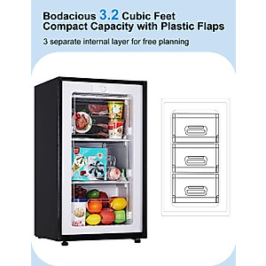 Upright Freezer, 3.2 Cu Ft Mini Small Deep Freezer for 1-2 People, Portable Compact Freezer with 3 Plastic Baffles, 4D Cooling & 40dB Ultra-Quiet, Fast Freeze (-13°F) - Black