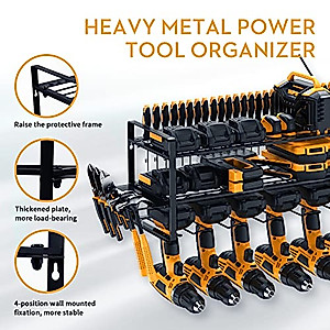 THILEMON Power Tool Organizer, 3 Layers 7 Drill Holder Heavy Metal Power Tool Organizer Wall Mount, Garage Organization, Power Tool Organizer