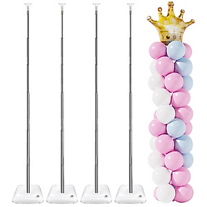 RUBFAC Balloon Stand for Floor Set of 4, 6.6ft Adjustable Height Balloon Column Kit for Floor with Metal Telescopic Pillar for Baby Shower Birthday Party Graduation Wedding Decoration