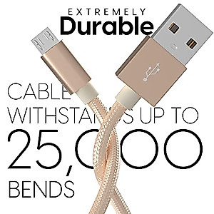 TALK WORKS Micro USB Cable 6ft Long Android Cell Phone Charger Braided Heavy Duty Fast Charging Cord for Samsung Galaxy S6 / S7, Tablet, Bluetooth Speaker, Wireless Earbuds Headphones - Gold